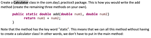 Solved Create a Calculator class in the com.day1.practice3 | Chegg.com