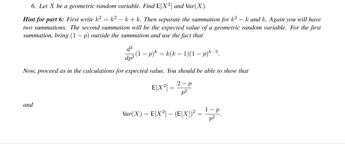 Solved Let x ﻿be a geometric random variable. Find E[x2] | Chegg.com