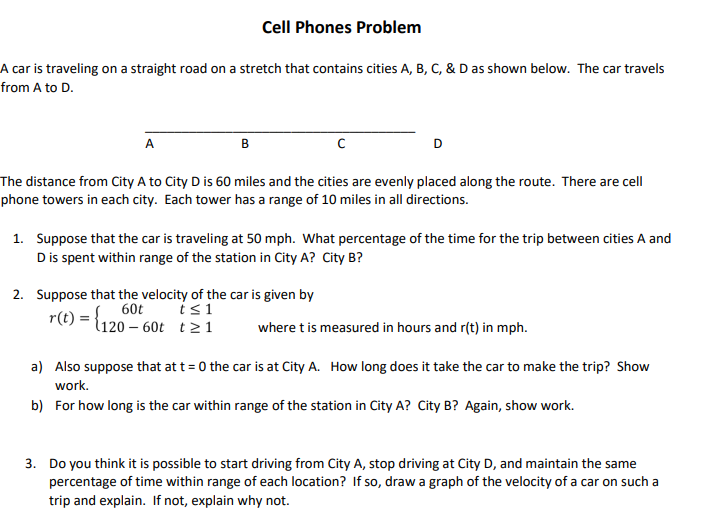 Solved Cell Phones Problem A car is traveling on a straight | Chegg.com