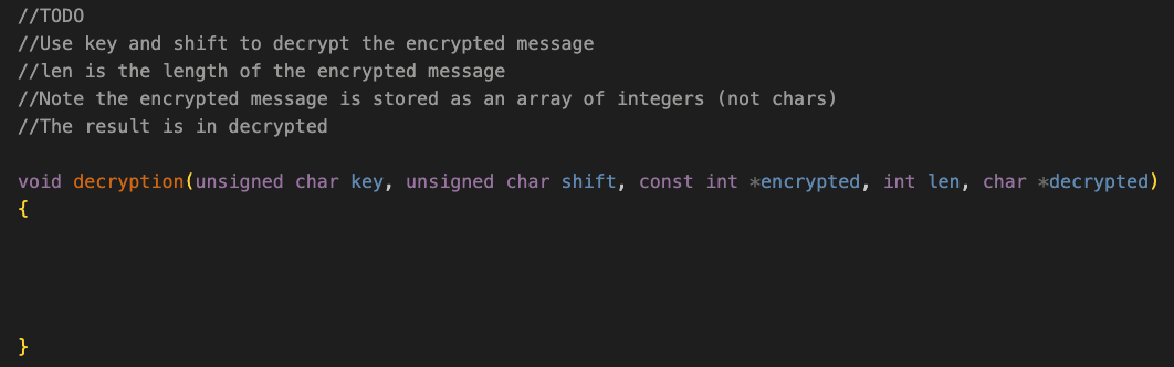 Solved Please use c to define the function decryption. Also, | Chegg.com