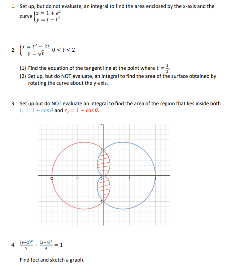 Solved 1. Set up, but do not evaluate, an integral to find | Chegg.com
