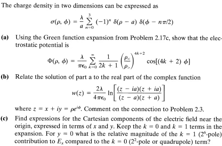 The charge density in two dimensions can be expressed | Chegg.com