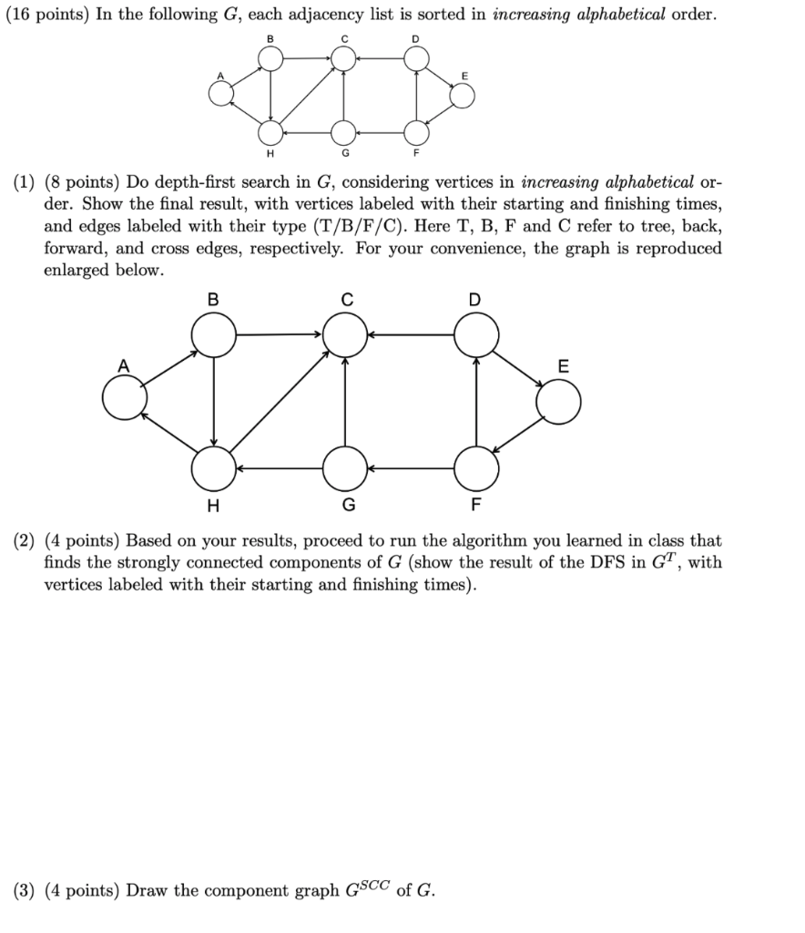 Solved (16 points) In the following G, each adjacency list | Chegg.com