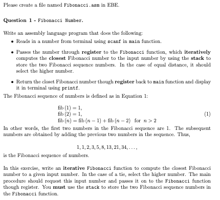 Please create a file named Fibonacci.asm in EBE. a . | Chegg.com