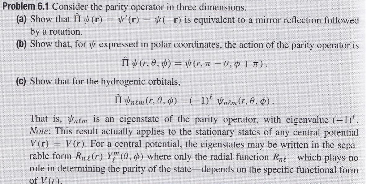 Solved Problem 6.1 Consider the parity operator in three | Chegg.com