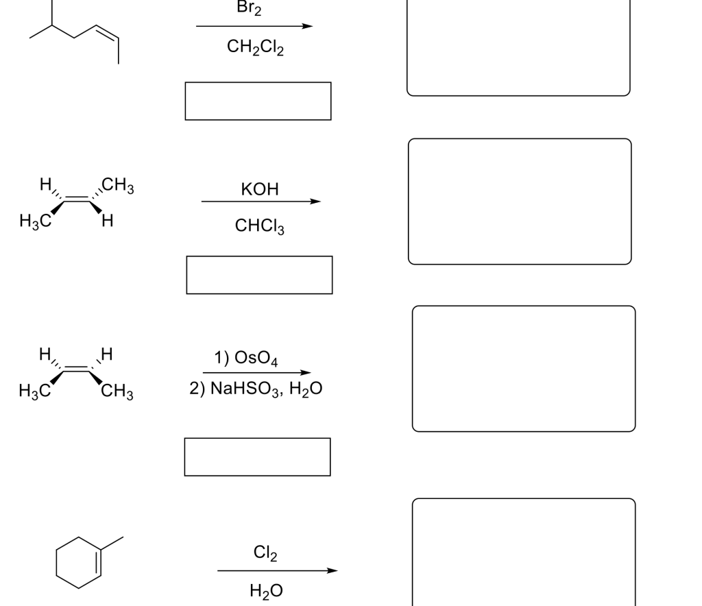Solved Br2 CH2Cl2 Н, CH3 КОН НС" Н CHCl3 H, Н 1) OsO4 2) | Chegg.com