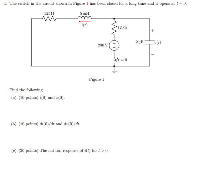 Solved 1. The switch in the circuit shown in Figure 1 has | Chegg.com