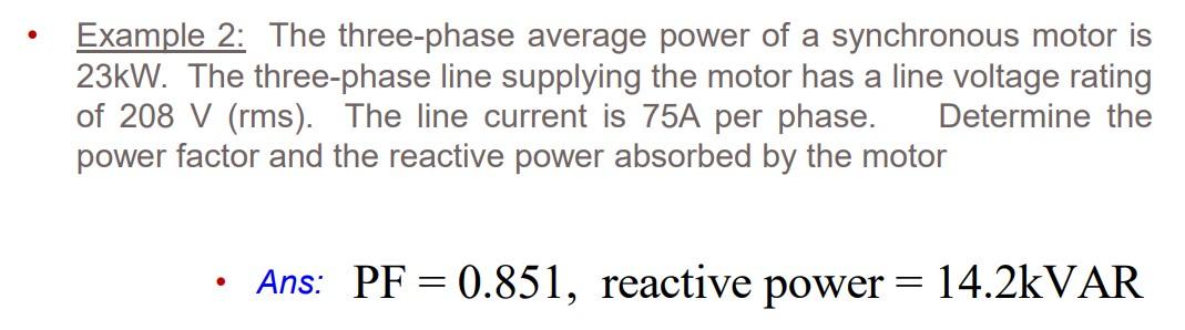 Solved Example 2: The three-phase average power of a | Chegg.com