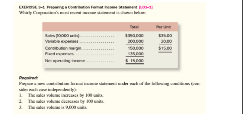 Solved EXERCISE 3-1 Preparing a Contribution Format Income | Chegg.com