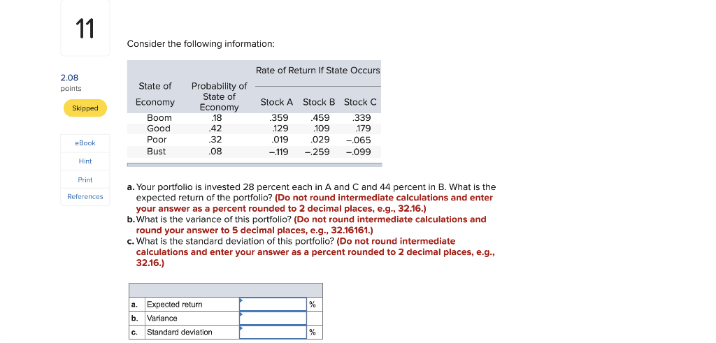 Solved 11 Consider the following information: Rate of Return | Chegg.com
