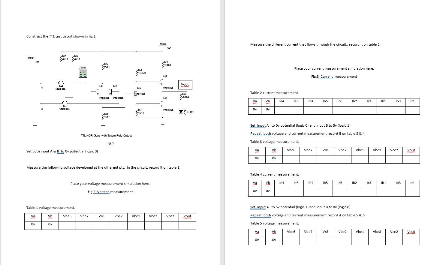 Solved TTL Totem Pole circuits activity Instructions: | Chegg.com