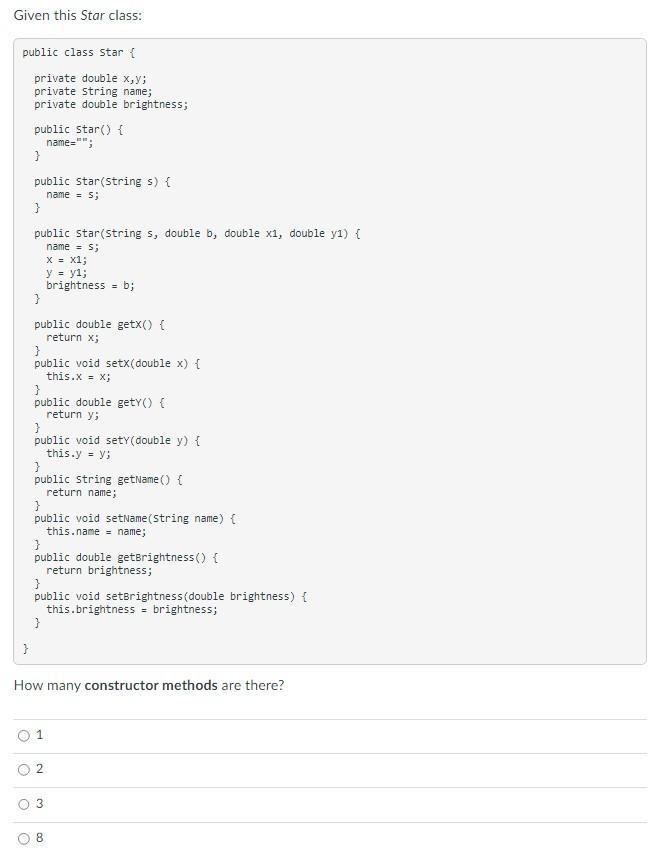 Solved How many constructor methods are there? | Chegg.com