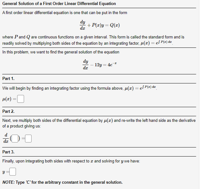 Solved General Solution of a First Order Linear Differential | Chegg.com