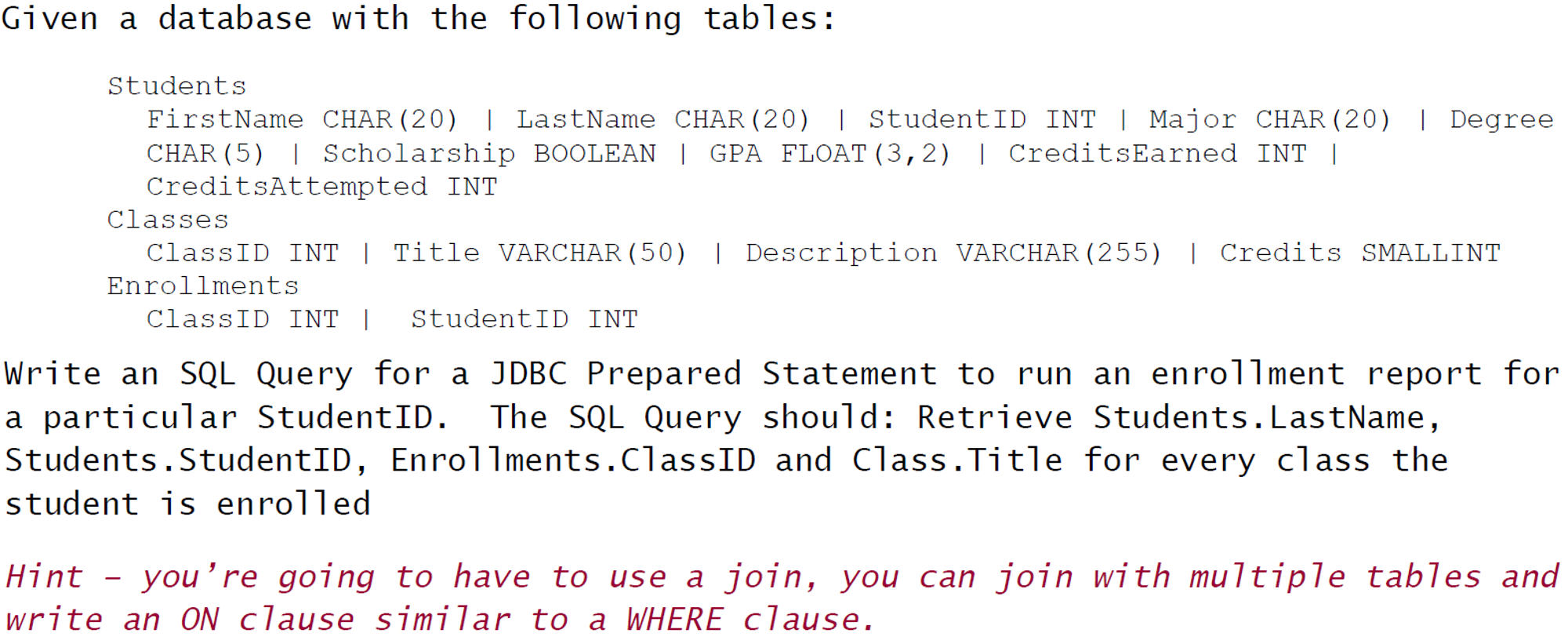Solved Given a database with the following tables: Students | Chegg.com