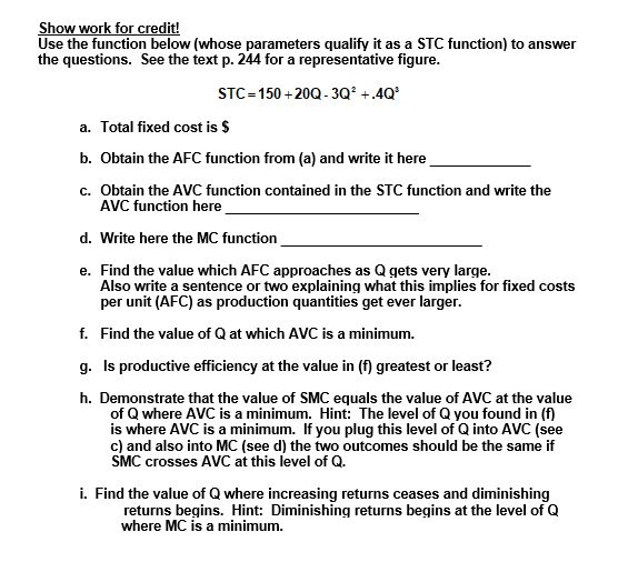 Solved Show work for credit! Use the function below (whose | Chegg.com