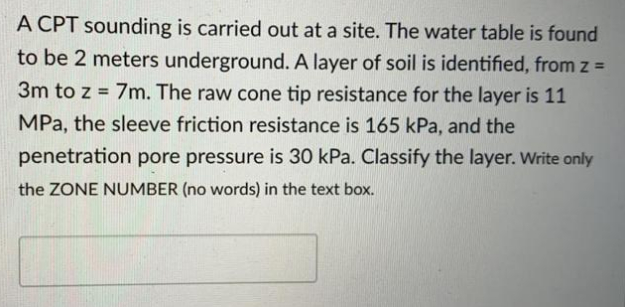 Solved = A CPT sounding is carried out at a site. The water | Chegg.com