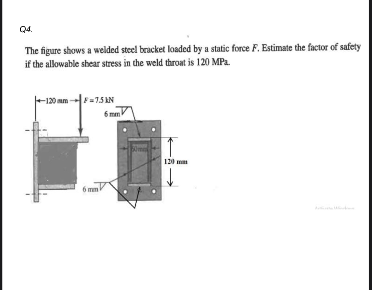 Solved The figure shows a welded steel bracket loaded by a | Chegg.com