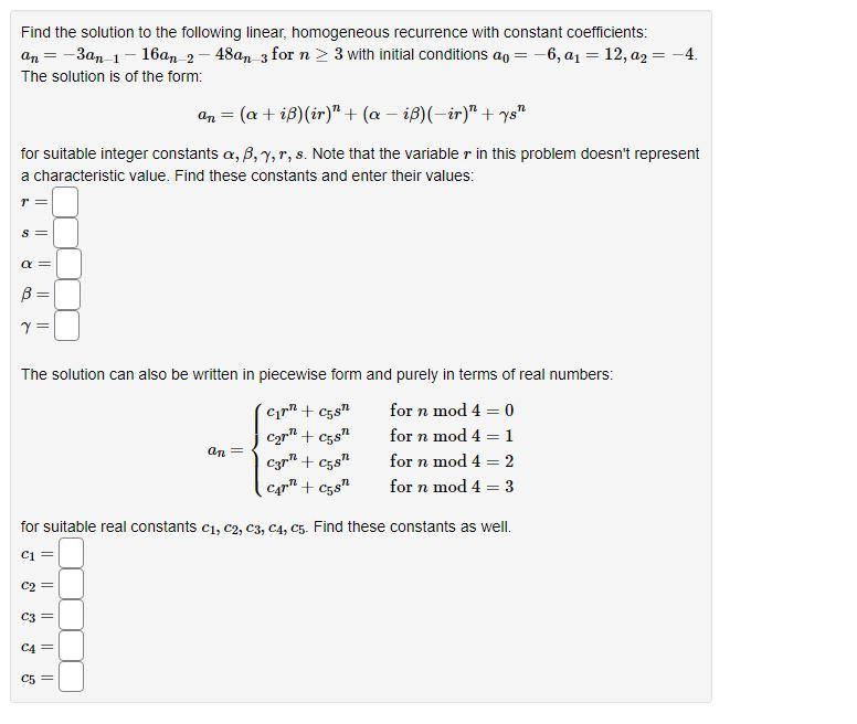 Solved = Find the solution to the following linear, | Chegg.com