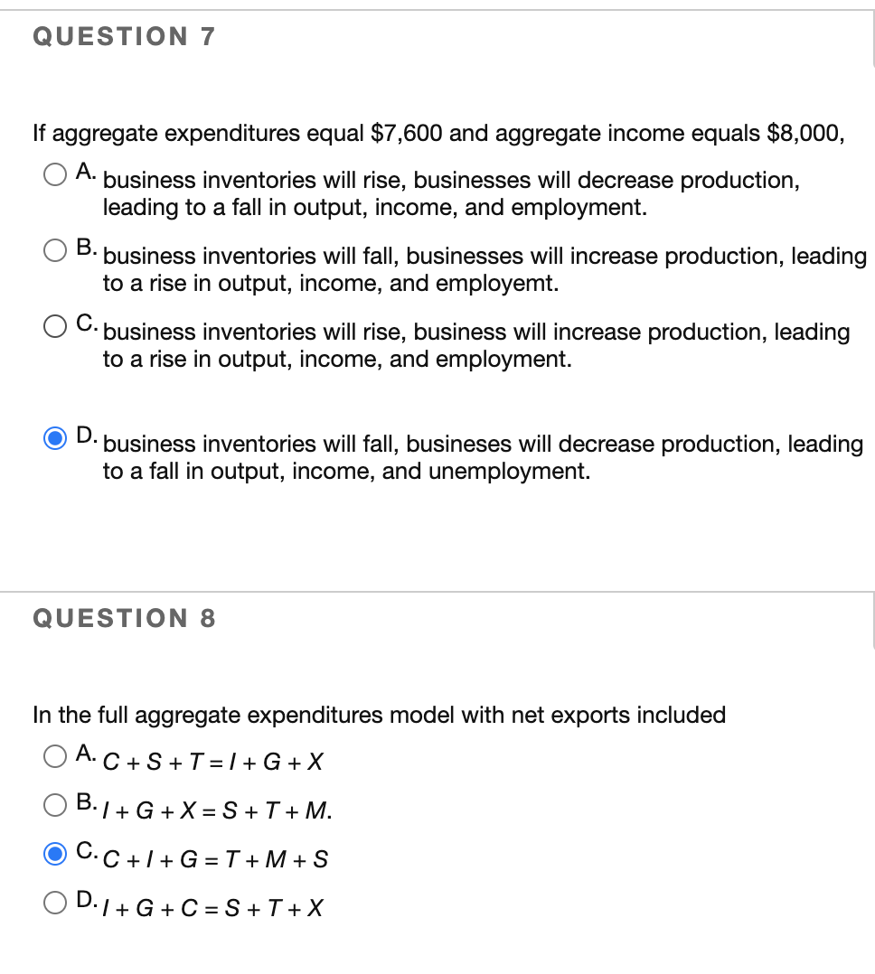 Solved QUESTION 7 If aggregate expenditures equal $7,600 and | Chegg.com