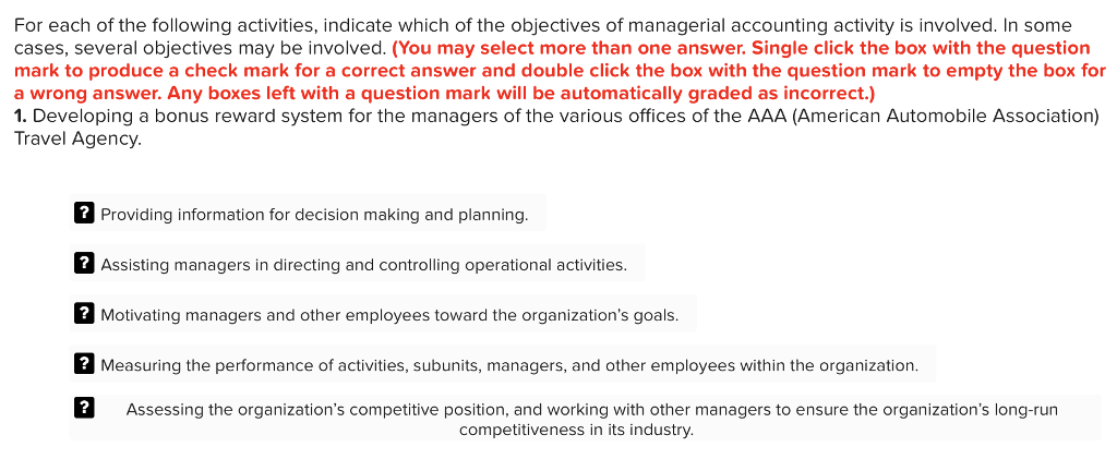 Solved For each of the following activities, indicate which | Chegg.com