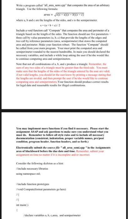 Solved Write a program called "all area semi.cpp" that | Chegg.com