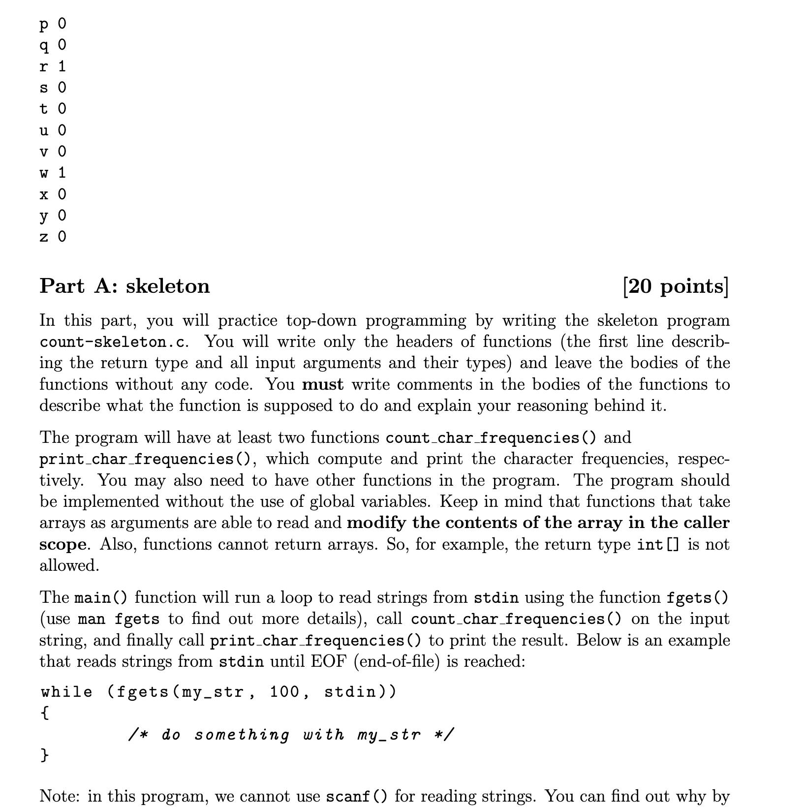 Solved pqrstuv w xyz00100001000 Part A: skeleton [20 points] | Chegg.com