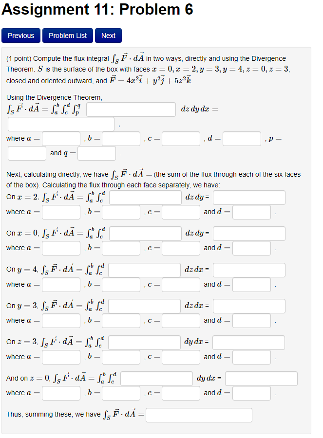 Solved Assignment 11: Problem 6 Previous Problem List Next | Chegg.com