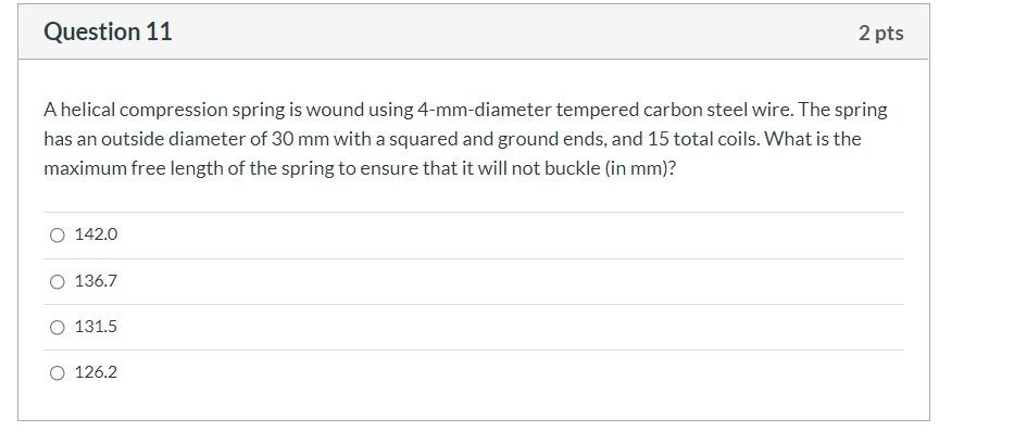 Solved Question 10 2 pts A helical compression spring is | Chegg.com