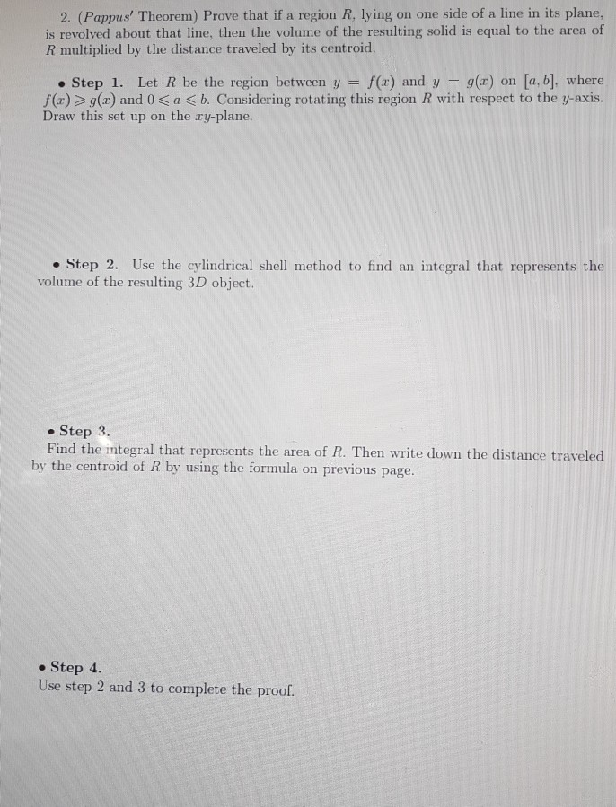 Solved 2. (Pappus' Theorem) Prove that if a region R, lying | Chegg.com