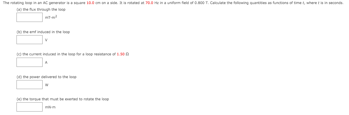 Solved The rotating loop in an AC generator is a square 10.0 | Chegg.com