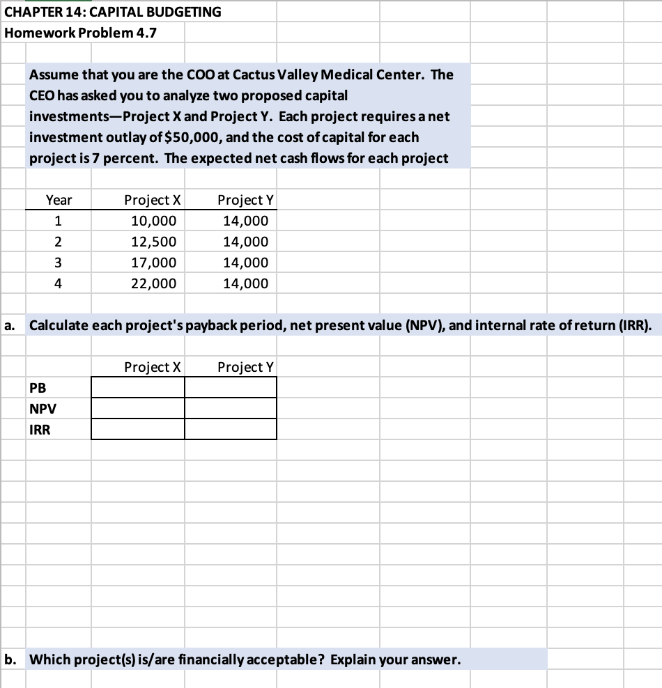 Solved CHAPTER 14: CAPITAL BUDGETING Homework Problem 4.7 | Chegg.com