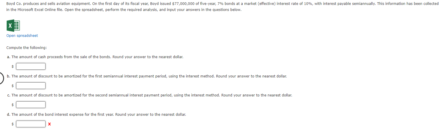 Solved in the Microsoft Excel Online file. Open the | Chegg.com