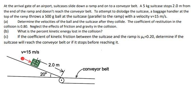 Solved At the arrival gate of an airport, suitcases slide | Chegg.com