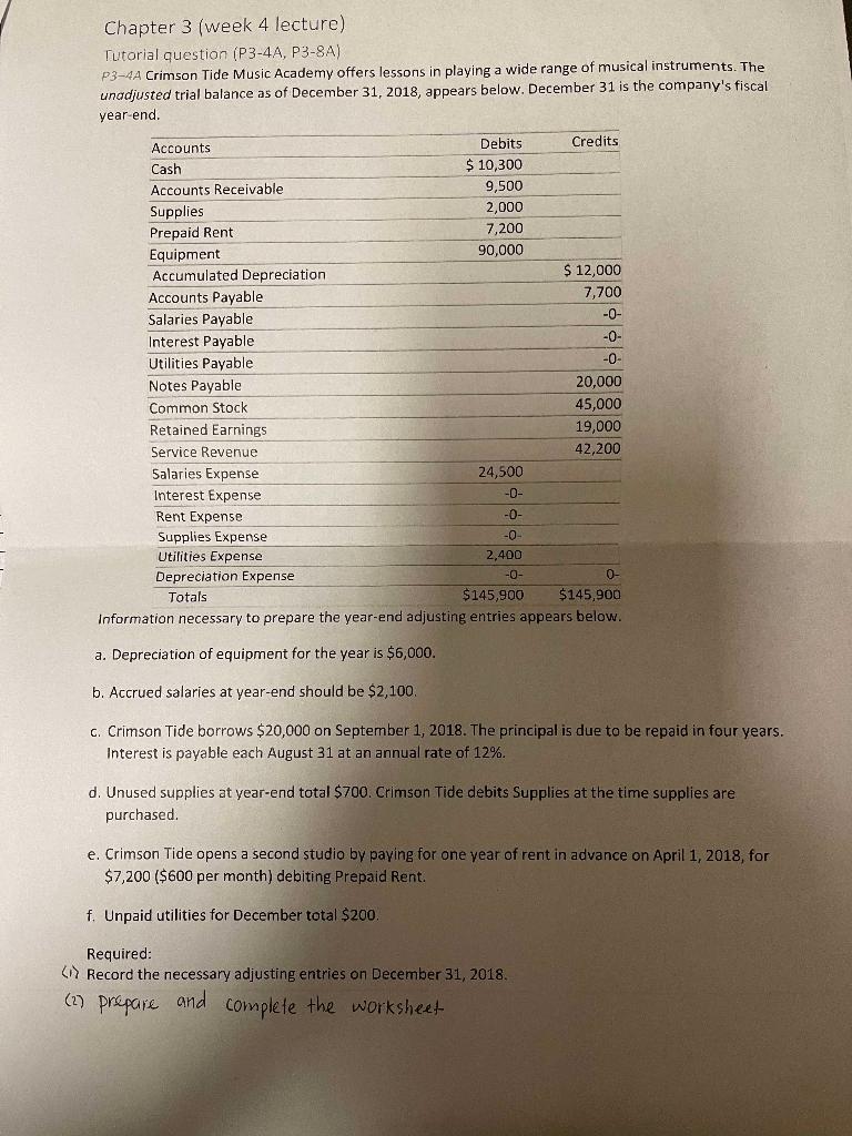 Solved Chapter 3 (week 4 lecture) Tutorial question (P3-4A, | Chegg.com