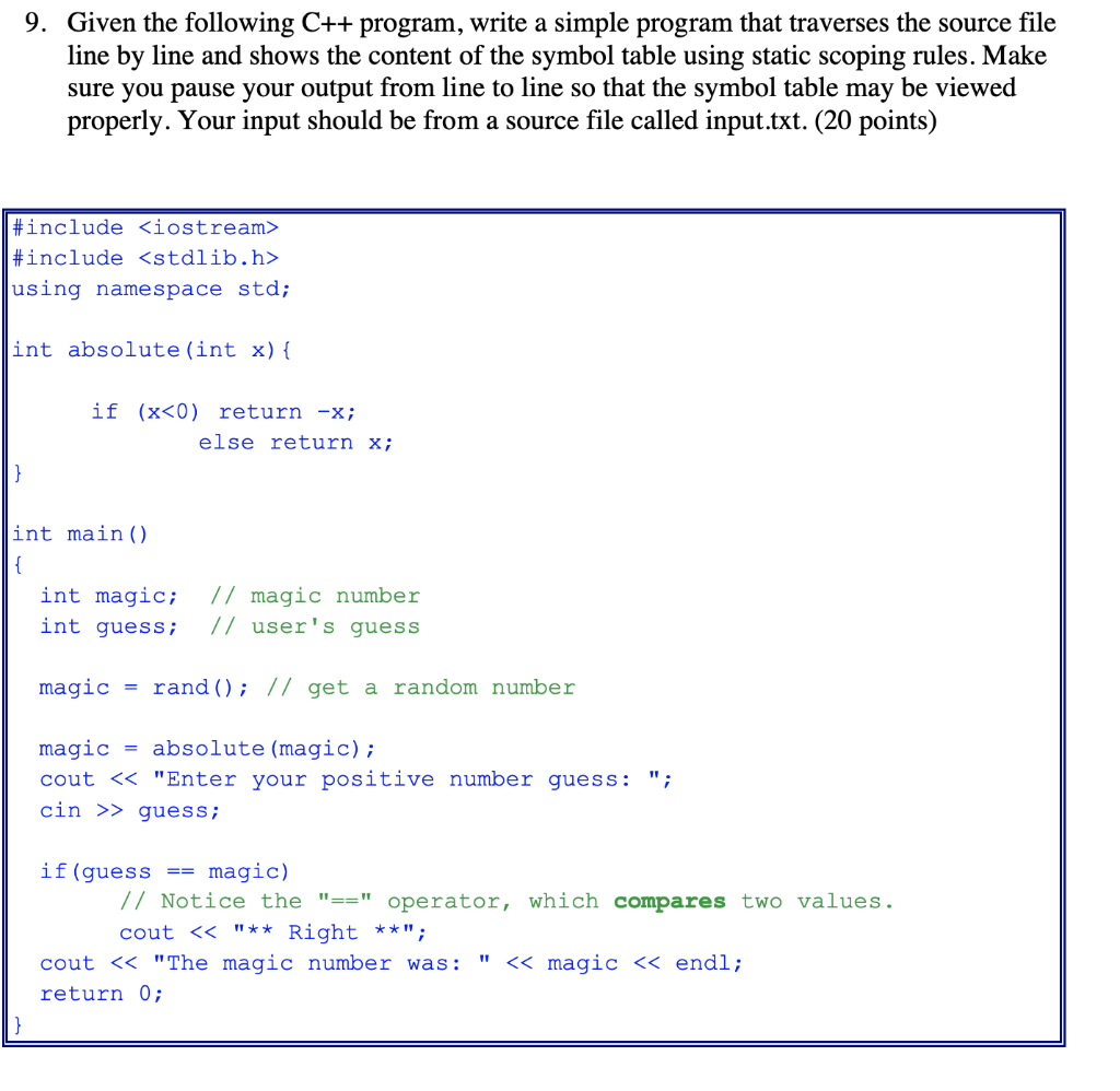 Solved 9. Given the following C++ program, write a simple | Chegg.com