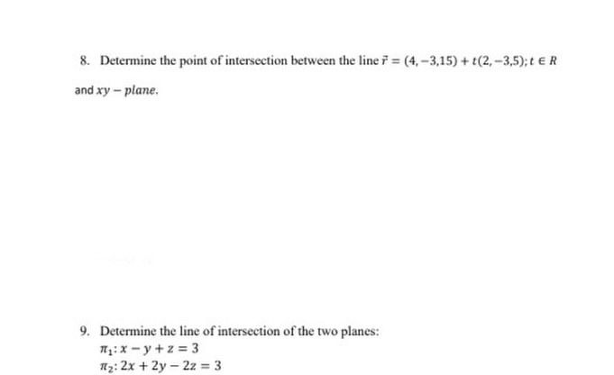 Solved Determine the point of intersection between the line | Chegg.com