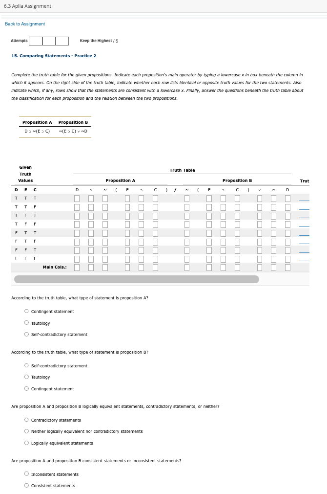 Complete The Truth Table For The Given Propositions 1269