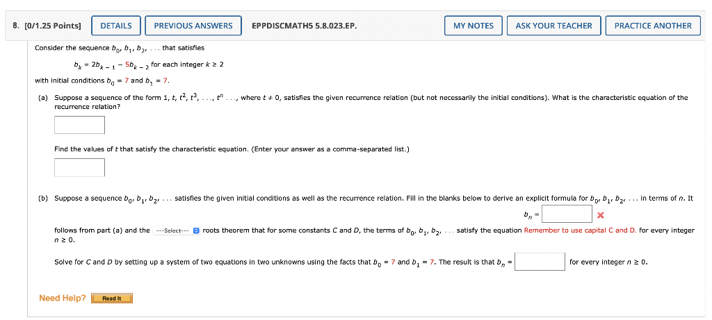 Solved 8. [0/1.25 Points] DETAILS PREVIOUS ANSWERS | Chegg.com