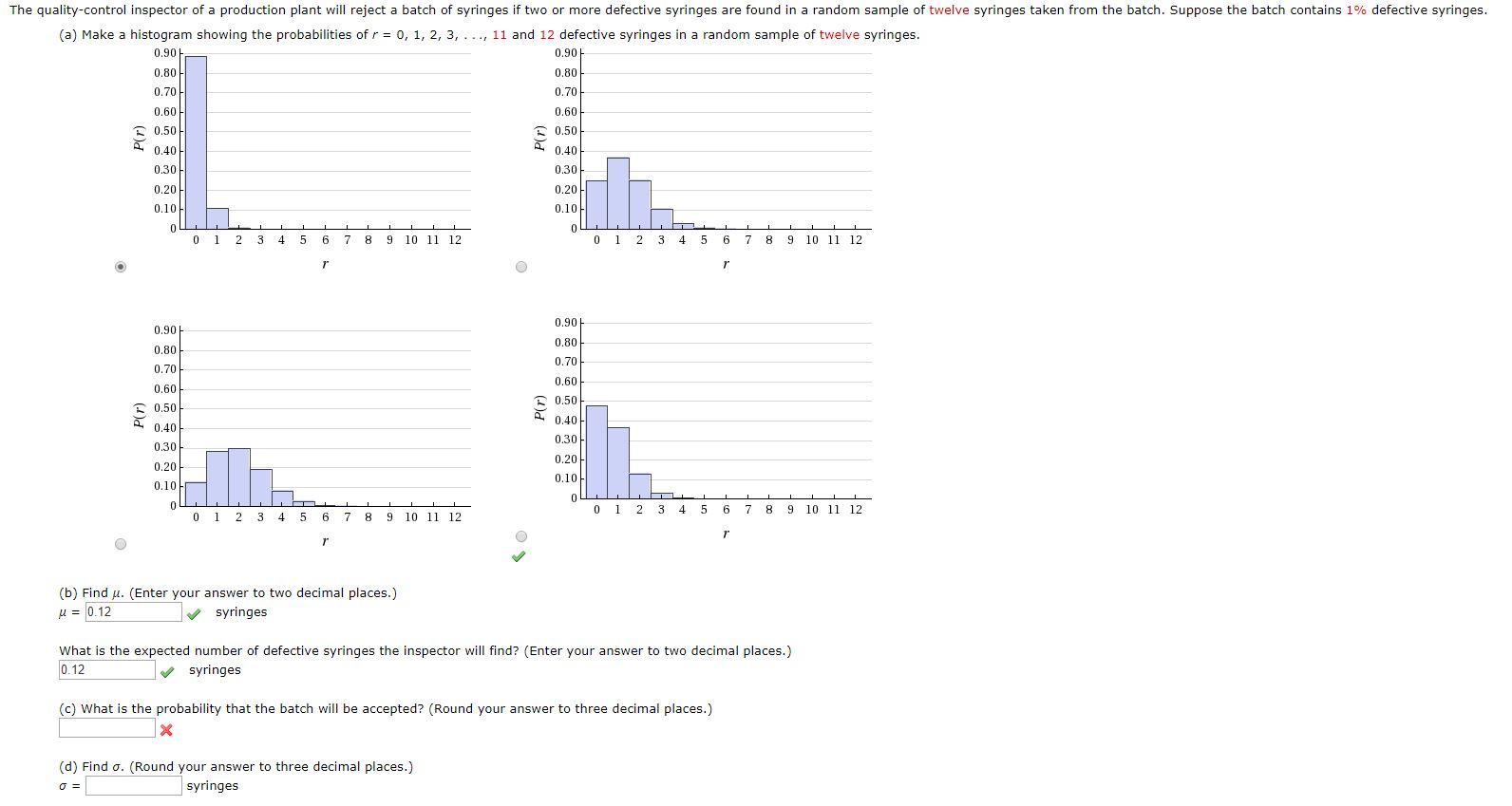Solved The quality-control inspector of a production plant | Chegg.com
