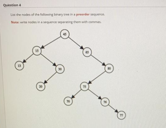 Solved Question 4 List the nodes of the following binary | Chegg.com