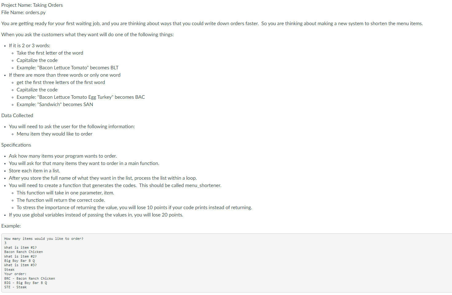 Solved File Name: orders.py When you ask the customers what | Chegg.com