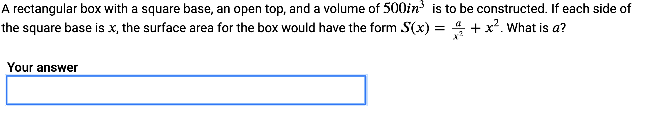 Solved A rectangular box with a square base, an open top, | Chegg.com