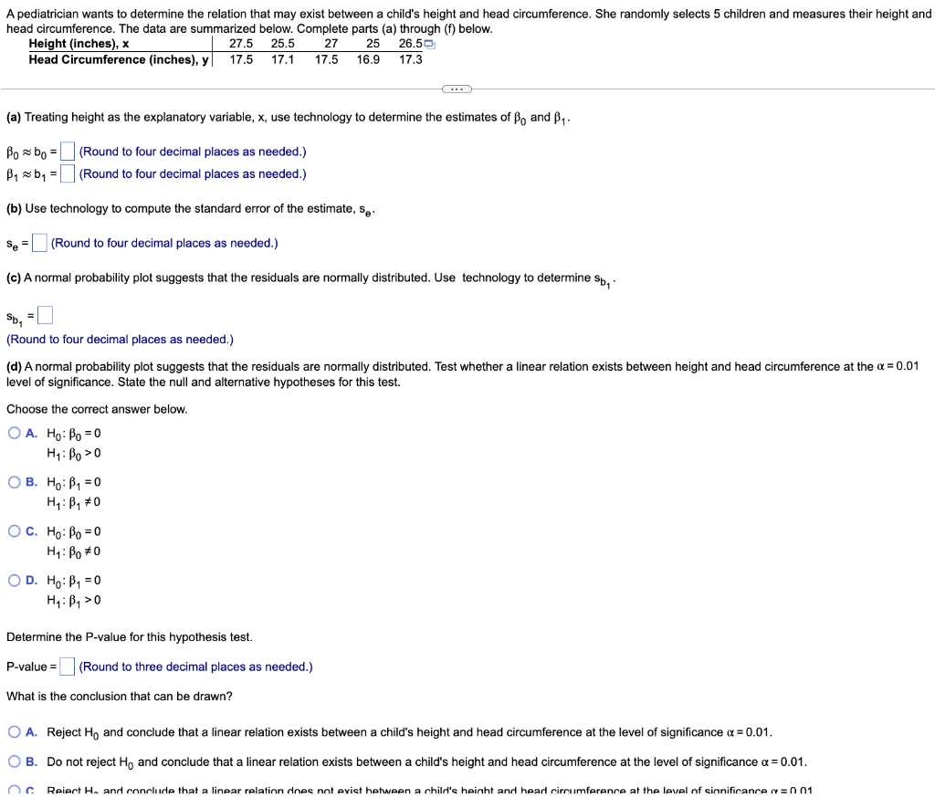 Solved (a) Treating height as the explanatory variable, x, | Chegg.com