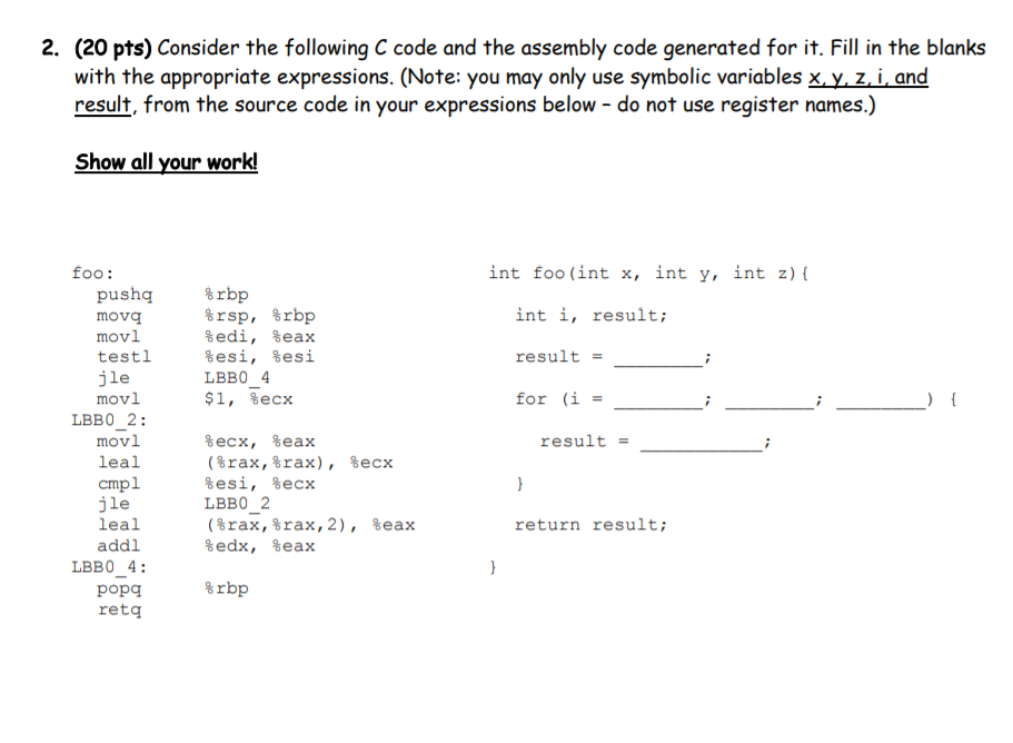 Solved 2 20 Pts Consider The Following C Code And The 
