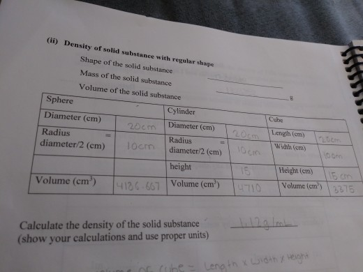 Solved density of a solid substance with regular shape | Chegg.com
