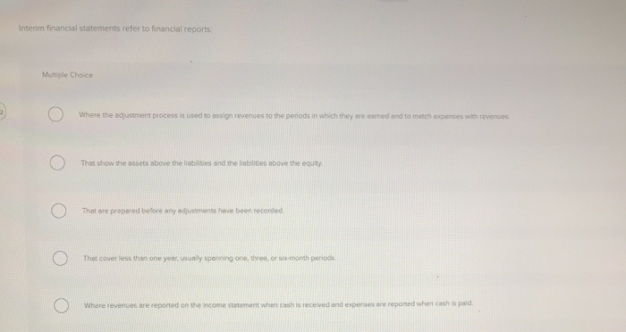 Solved Interim financial statements refer to financial | Chegg.com