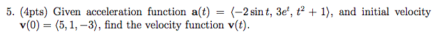 Solved 5. (4pts) Given acceleration function | Chegg.com