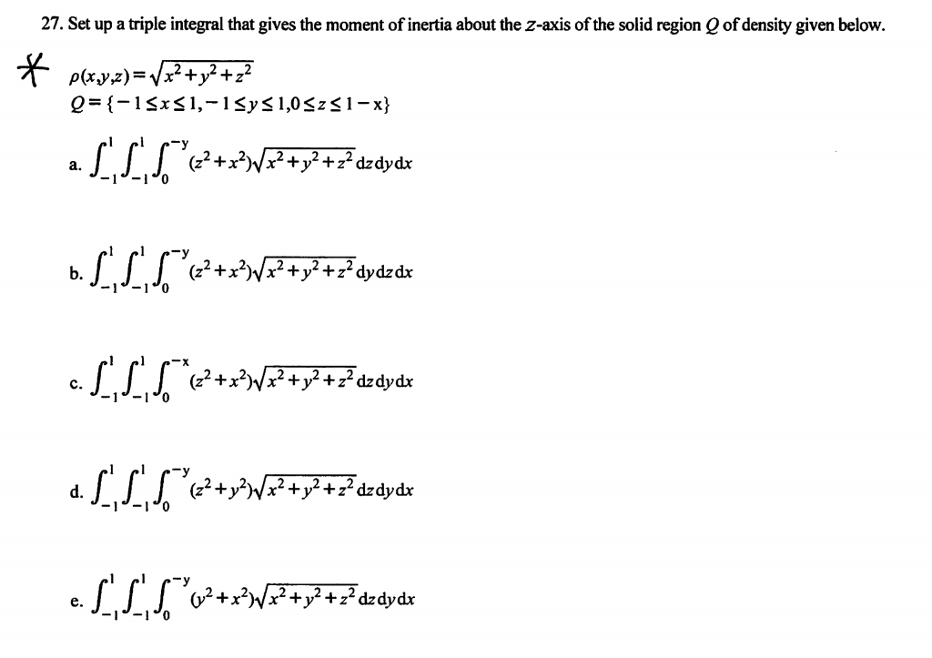 Solved 27. Set up a triple integral that gives the moment of | Chegg.com