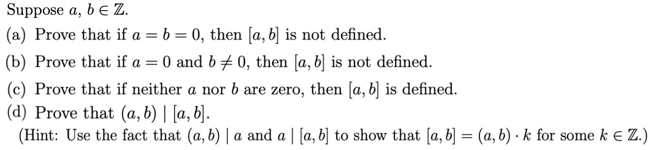 Solved Suppose A B∈z A Prove That If A B 0 Then [a B] Is