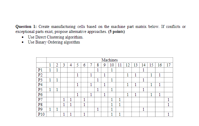 Solved Question 1: Create manufacturing cells based on the | Chegg.com